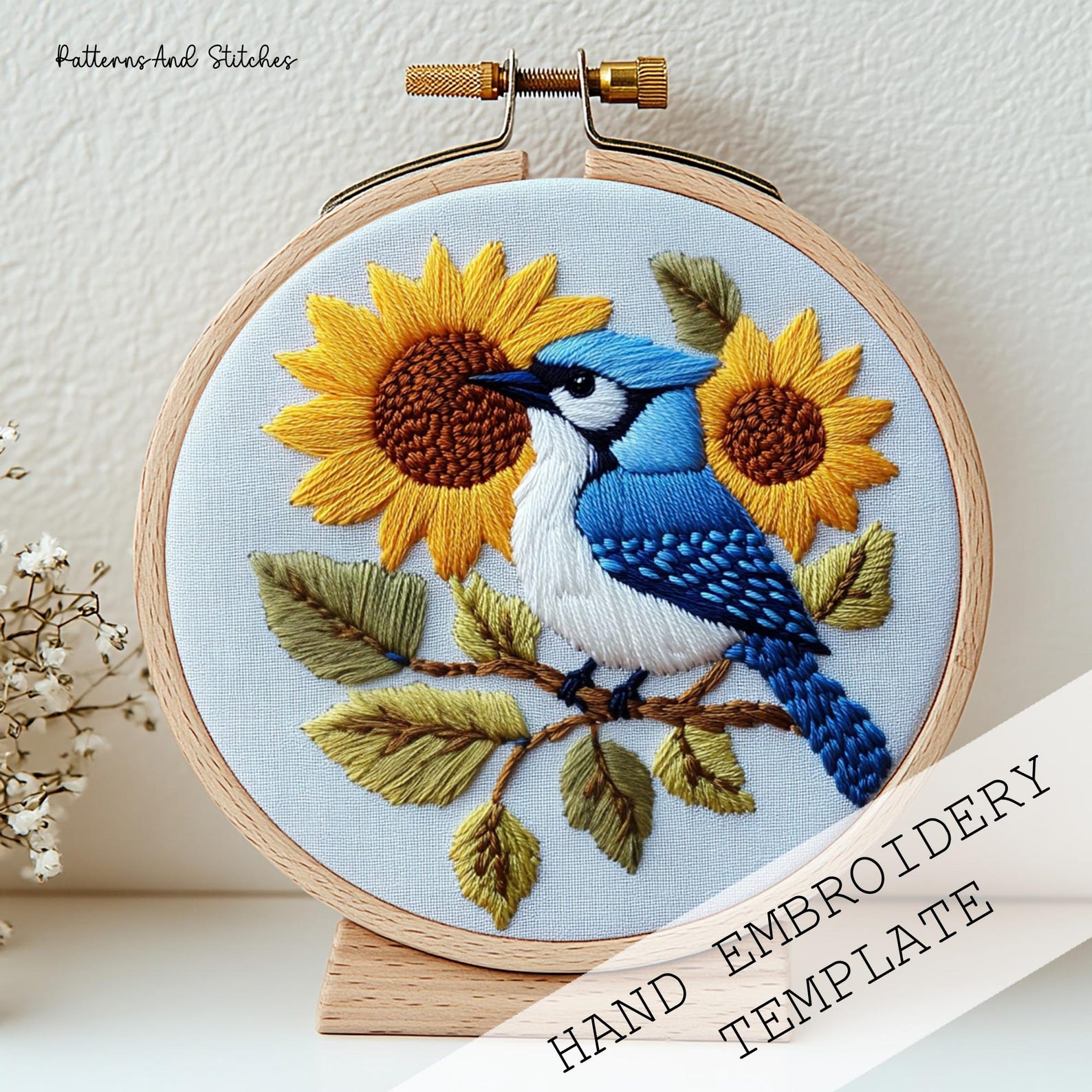 Blue Jay and Sunflowers Hand Embroidery Pattern (printable) - Etsy
