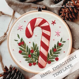 Candy Cane Embroidery Template, Instant Download, Christmas Embroidery ...