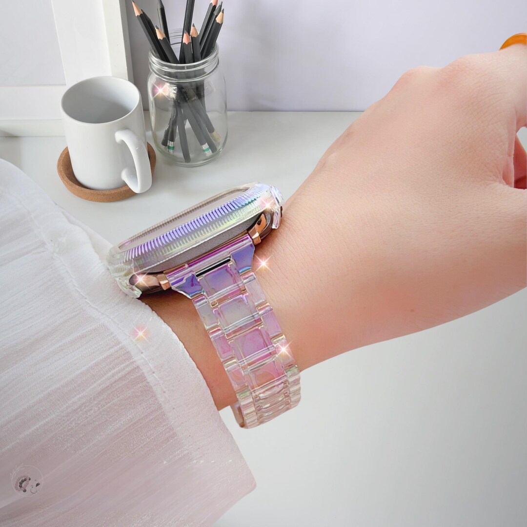 Transparent Apple Watch Band With Case Set, Clear Electroplated Strap ...
