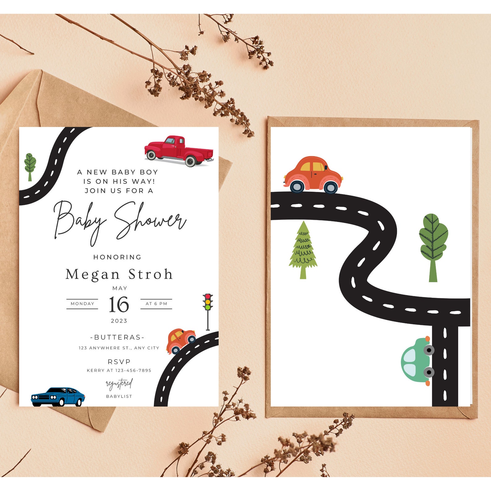 Editable Car, Road, Transportation, Boy Baby Shower Editable Invitation ...