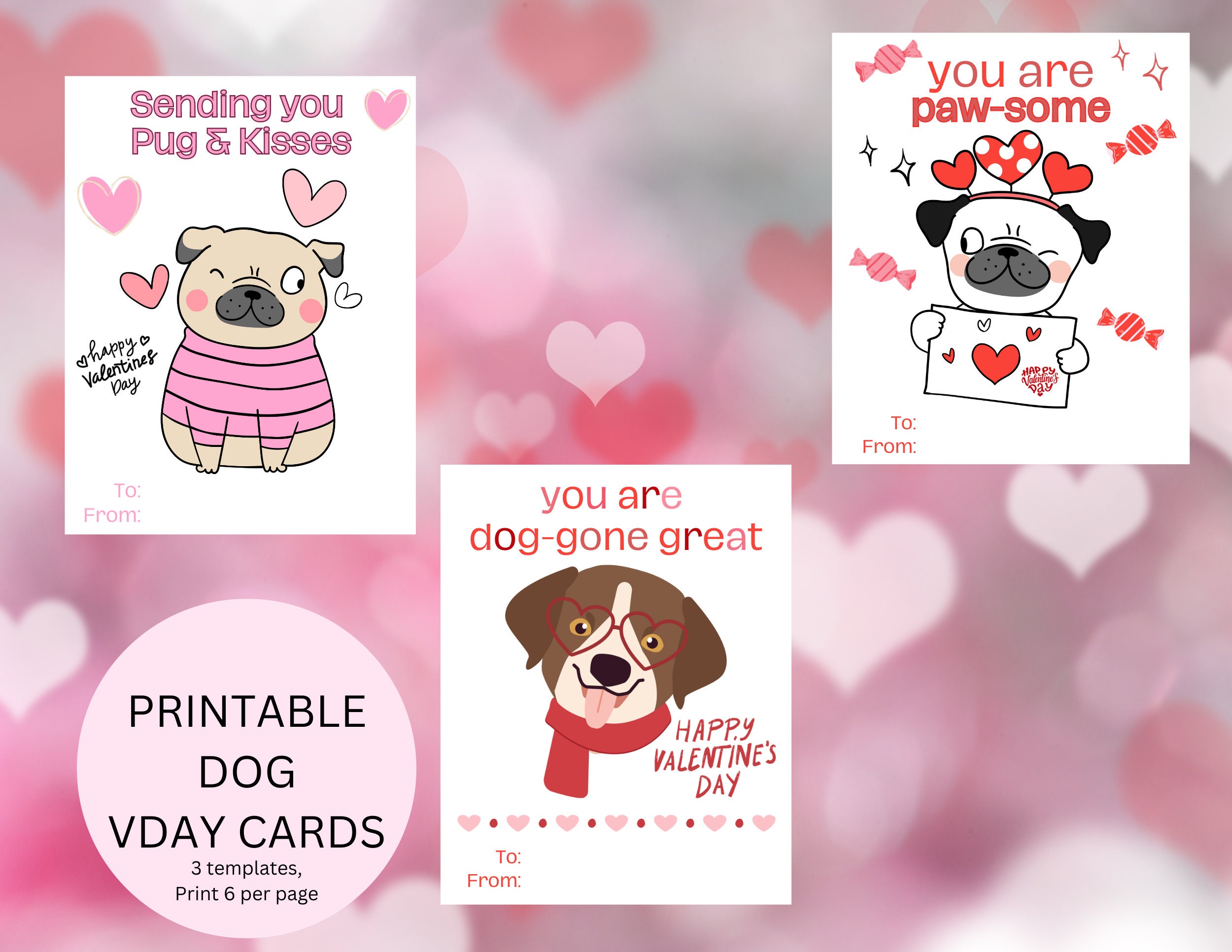 Dog Valentine Card Printable, Printable Dog Pun Valentine's Day Cards ...