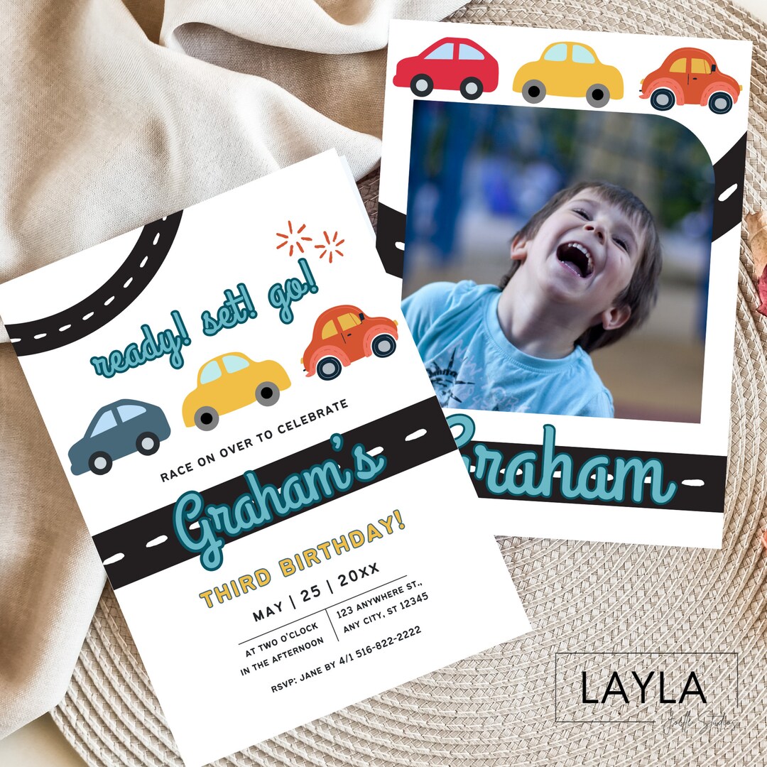 Editable Car, Road, Transportation, Boy Birthday Editable Invitation ...
