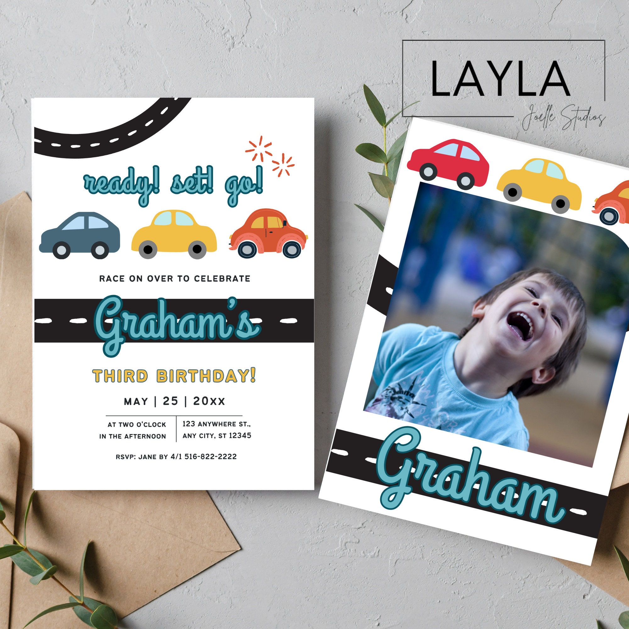 Editable Car, Road, Transportation, Boy Birthday Editable Invitation ...