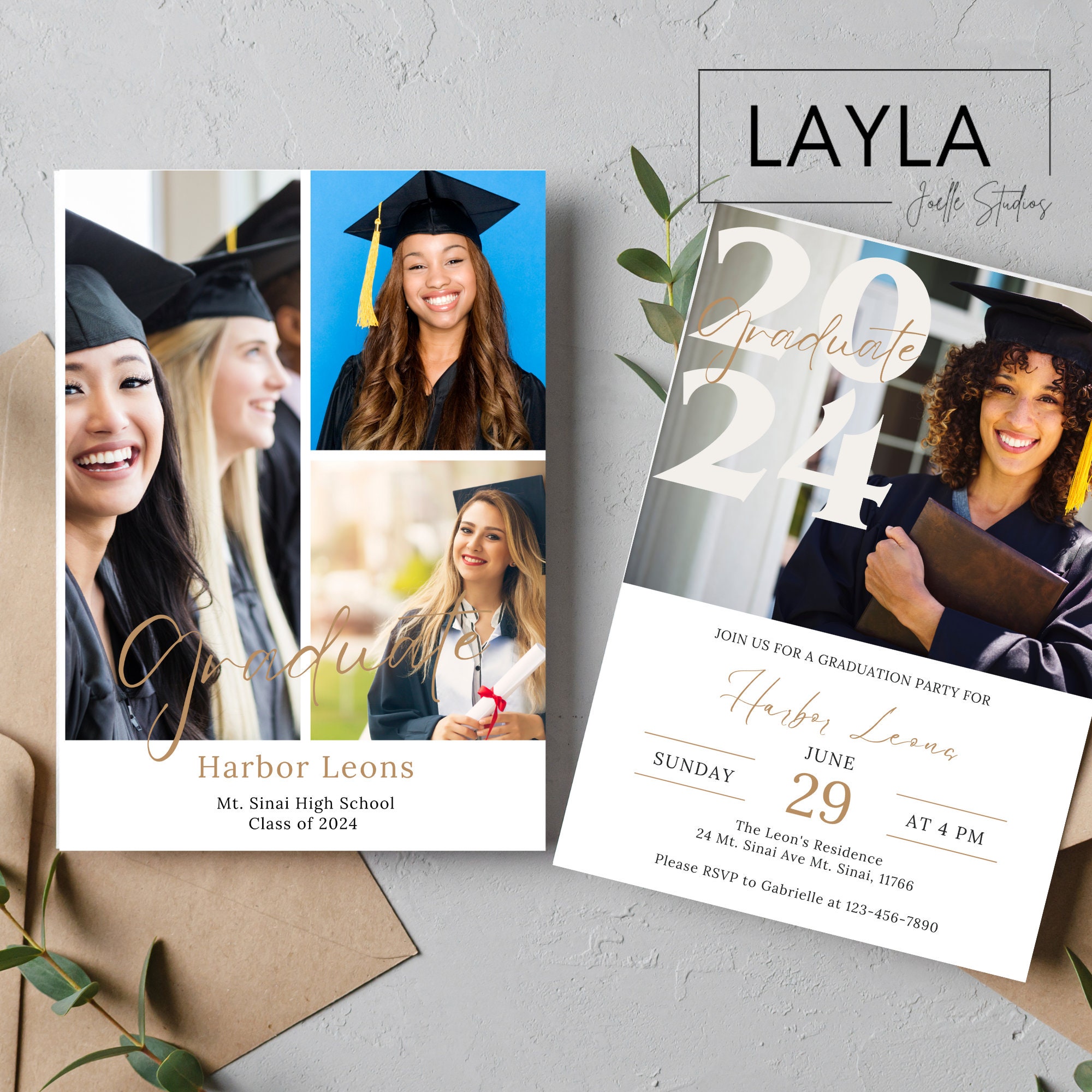 Graduation With Photos Invitation Card Printable, Minimalist Graduation ...