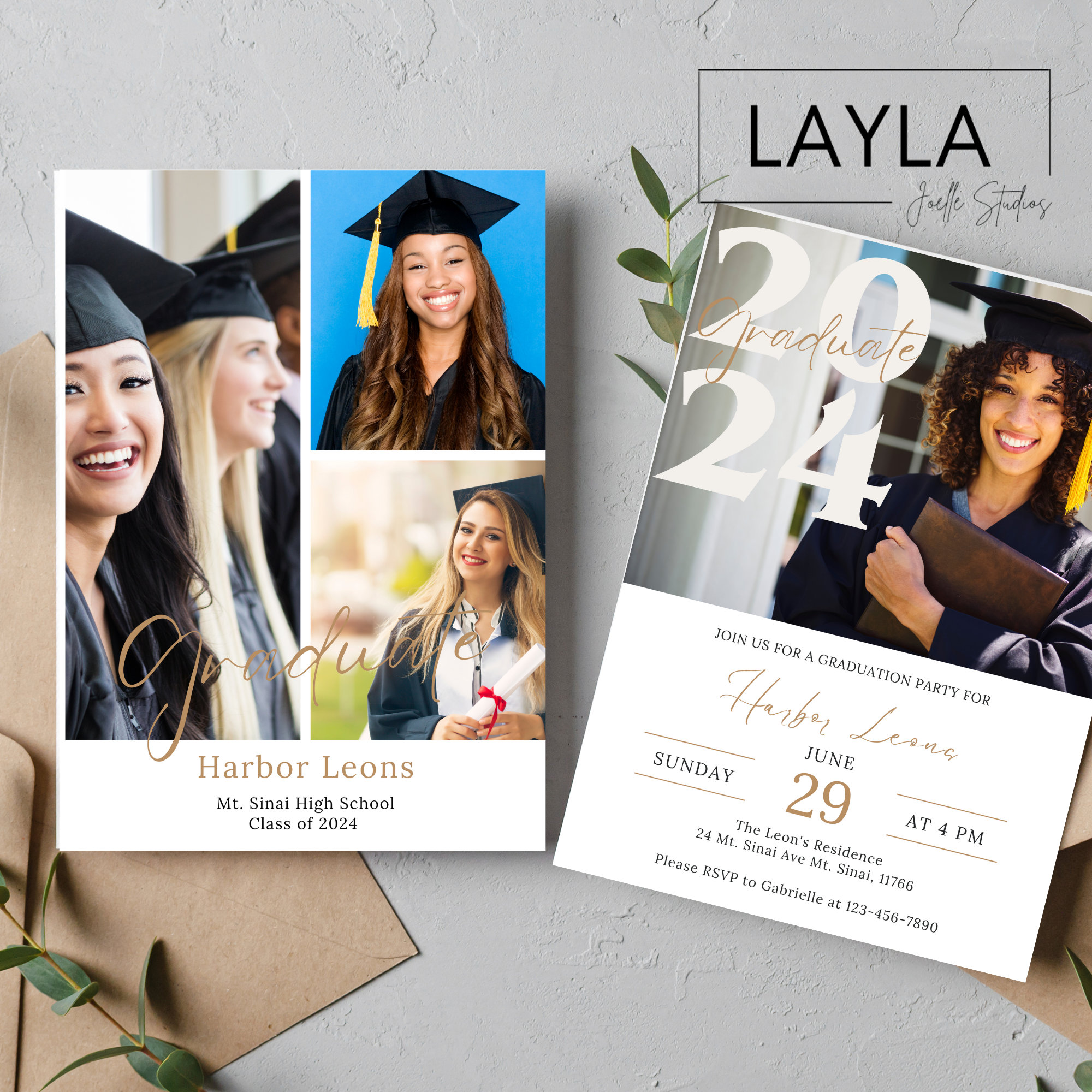 Graduation With Photos Invitation Card Printable, Minimalist Graduation ...
