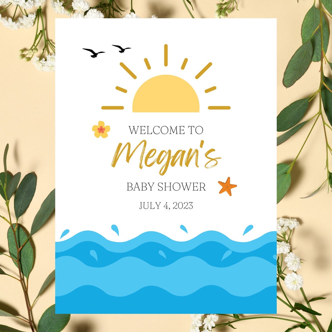 Beach, Summer, Sunny, Baby Shower Sign, Editable Template, Instant ...