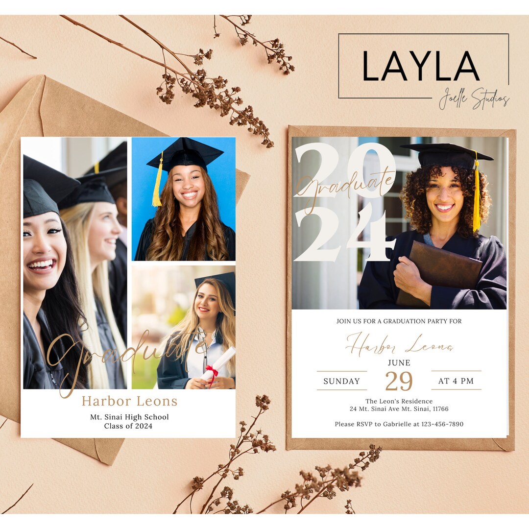 Graduation With Photos Invitation Card Printable, Minimalist Graduation ...