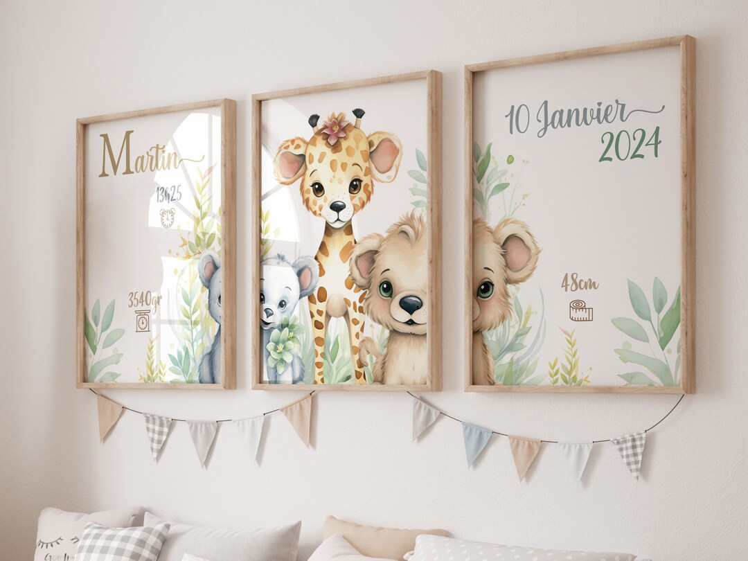 Set of 3 Jungle Animal Posters, Safari Wall Art for a Child's Room ...