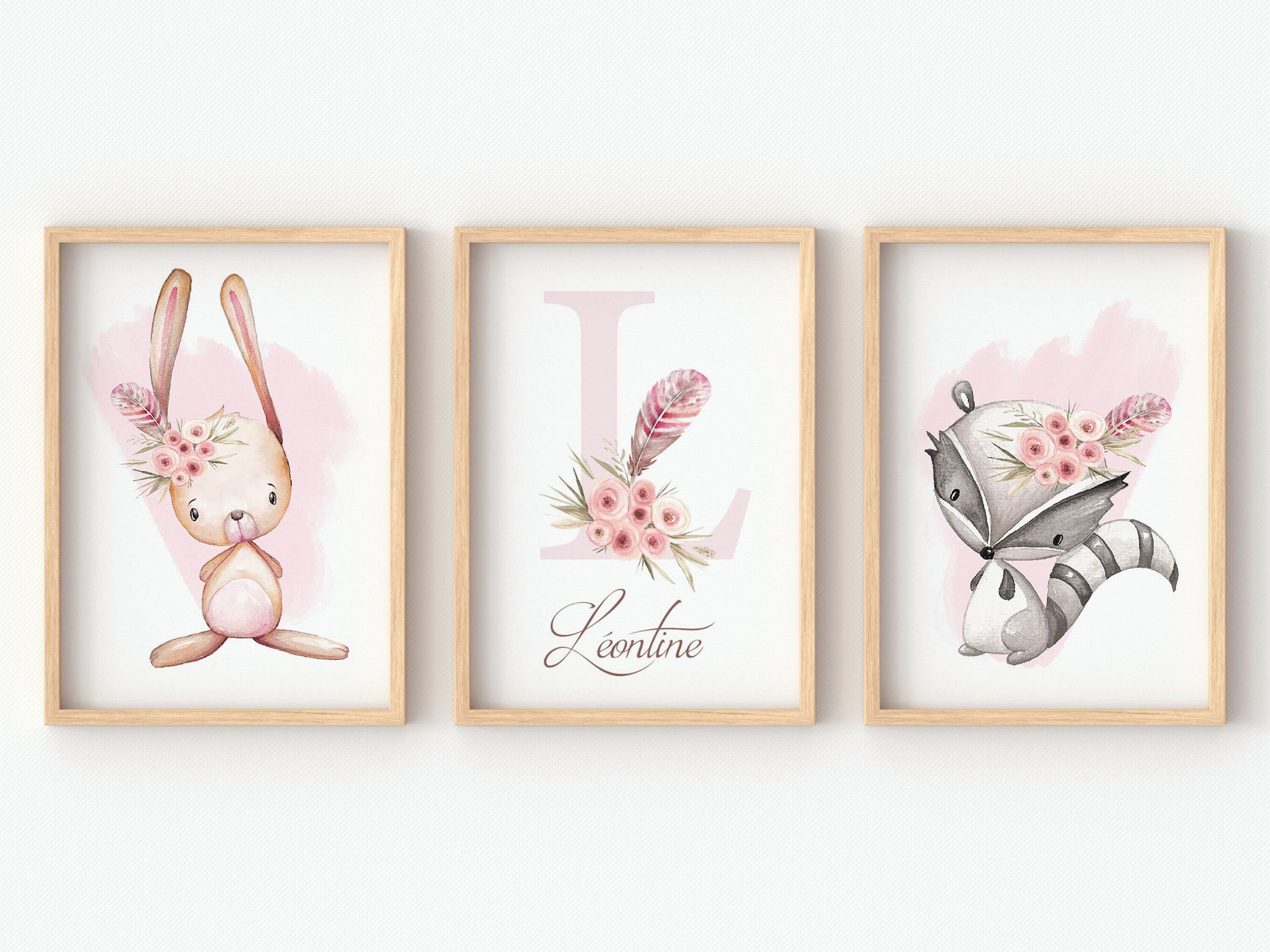 Set de 3 posters fille boho animal chambre de bébé rose - Etsy France