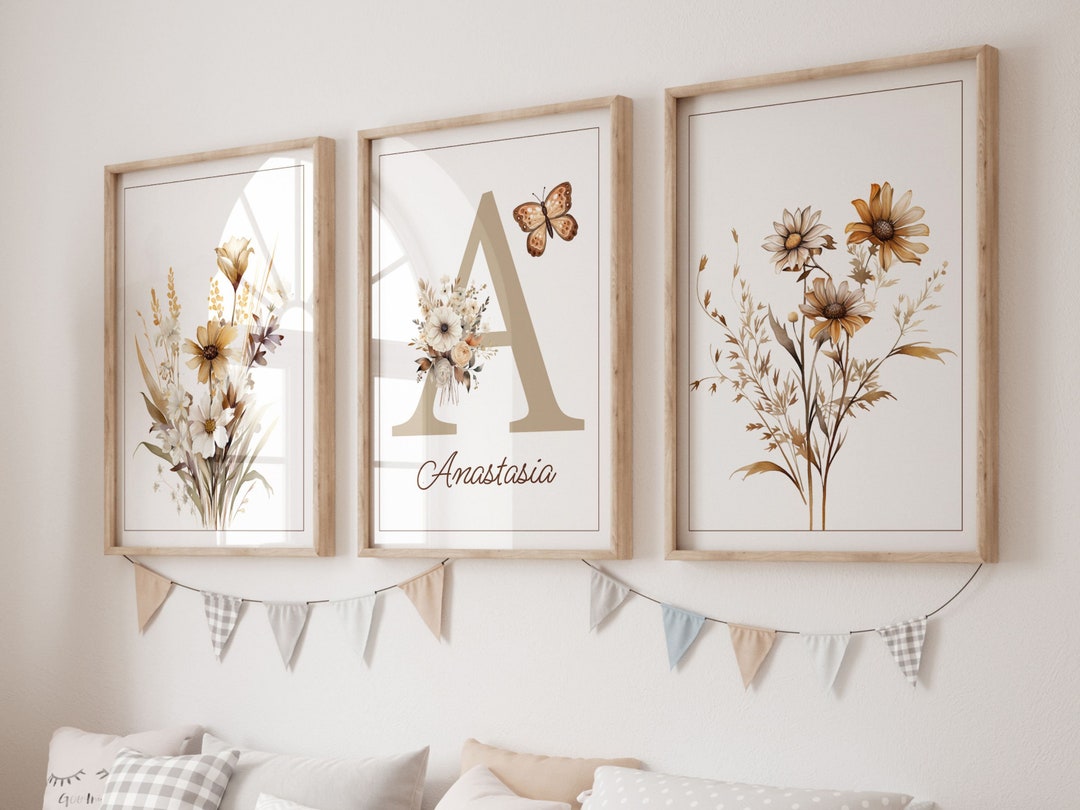 Set of 3 Personalized Posters Wild Flowers Boho Decoration - Etsy