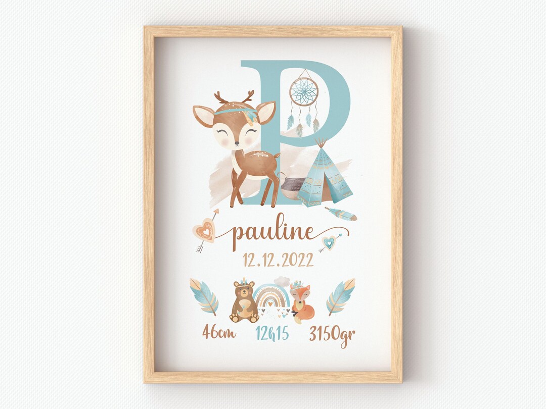 Boho Animal Birth Poster, Birth Gift to Offer to a Future Mother, Child ...