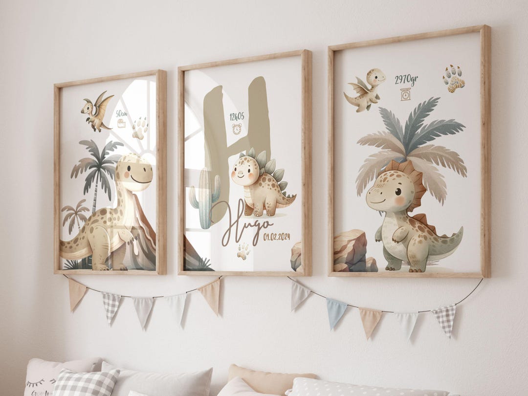 Set of 3 Dinosaur Theme Children's Posters - Personalized Poster With ...