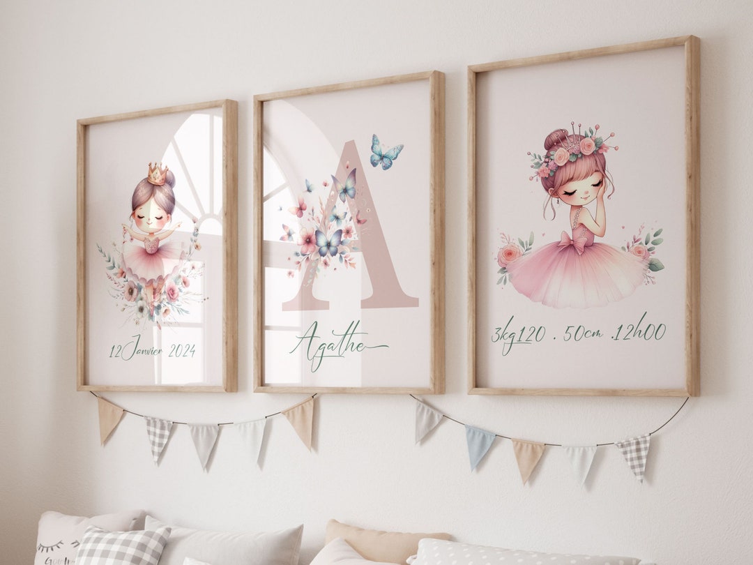 Set of 3 Printed Posters, Little Girl Nursery Wall Art, Baby Girl ...