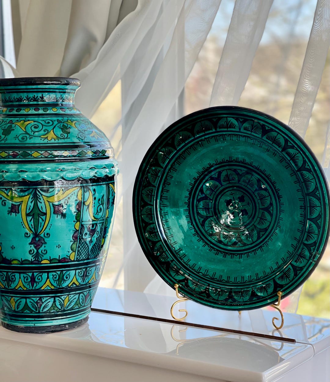Large Vase and Matching Dish – Moroccan Handcrafted Ceramics – Serghini ...