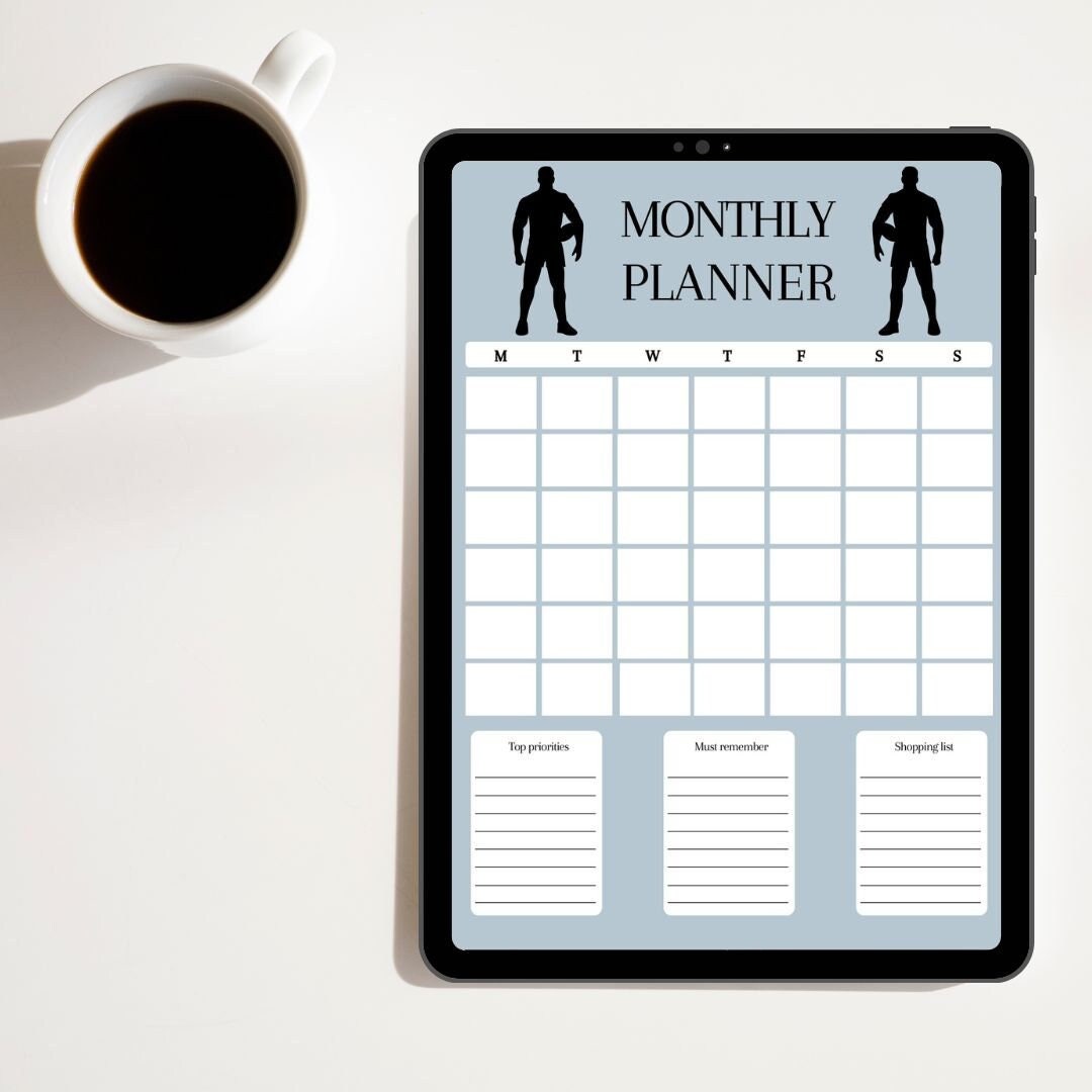 Monthly Planner for Men | Sport Theme | Blue Green | Digital or Print ...
