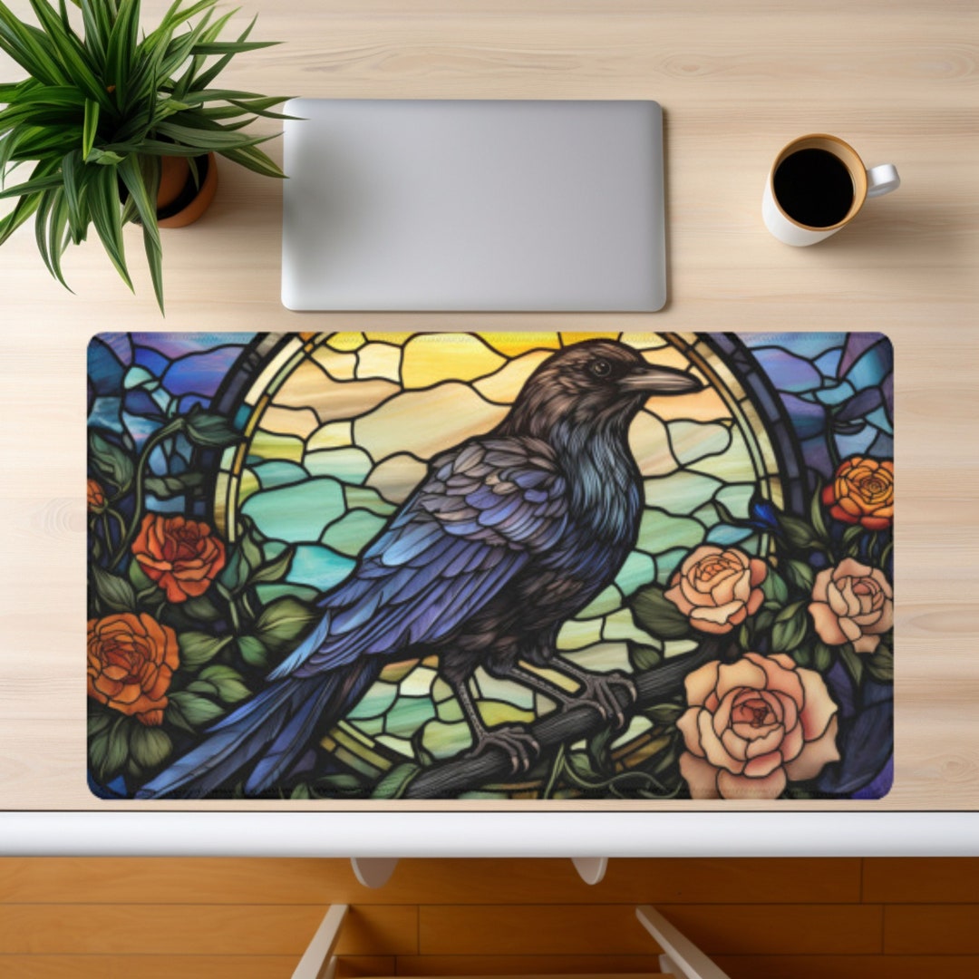 Gothic Raven Desk Mat, Stained Glass Design, Large Gaming Pad, MTG TCG ...