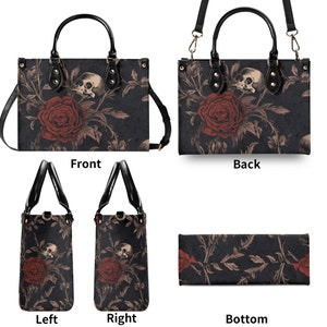 Gothic Skull and Rose Shoulder Bag, Unique Dark Floral Print Handbag ...