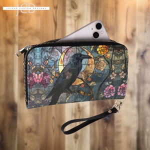 Stained Glass Floral Raven Wallet, Vegan Leather Wallet, Gothic Gift ...