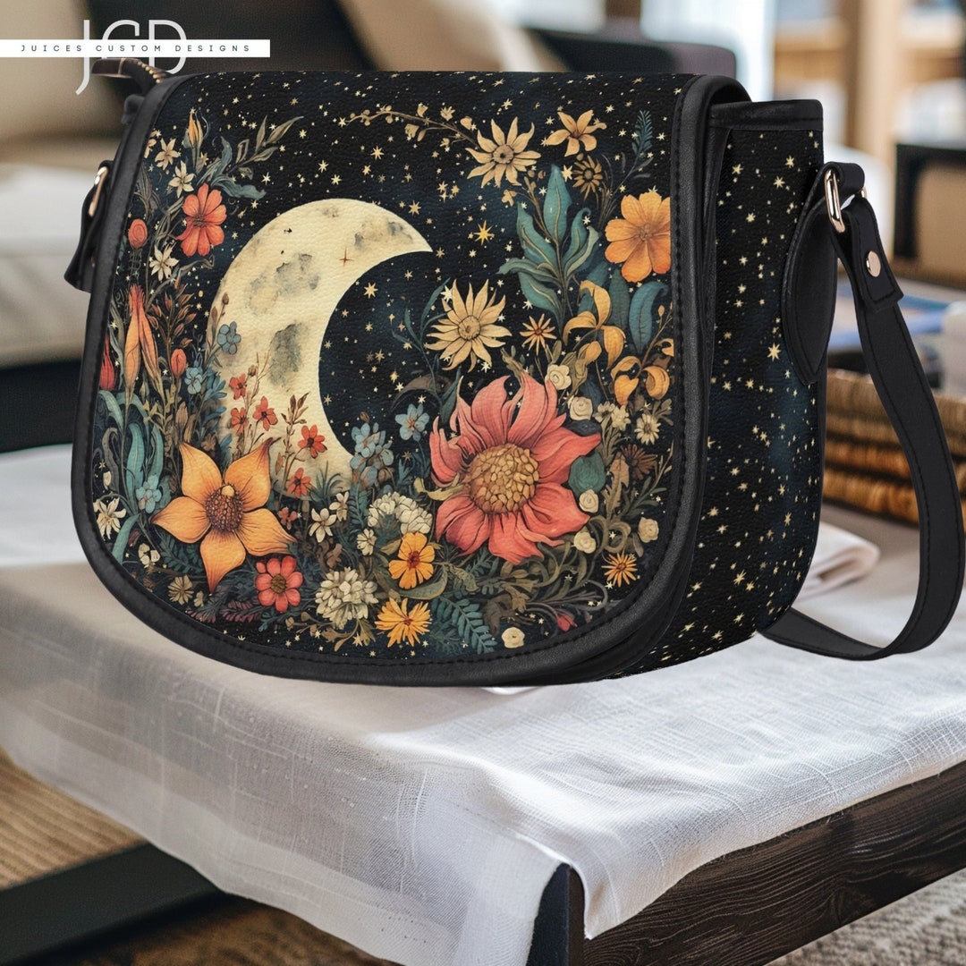 Vintage Wildflower Boho Moon Floral Crossbody Bag Black - Etsy