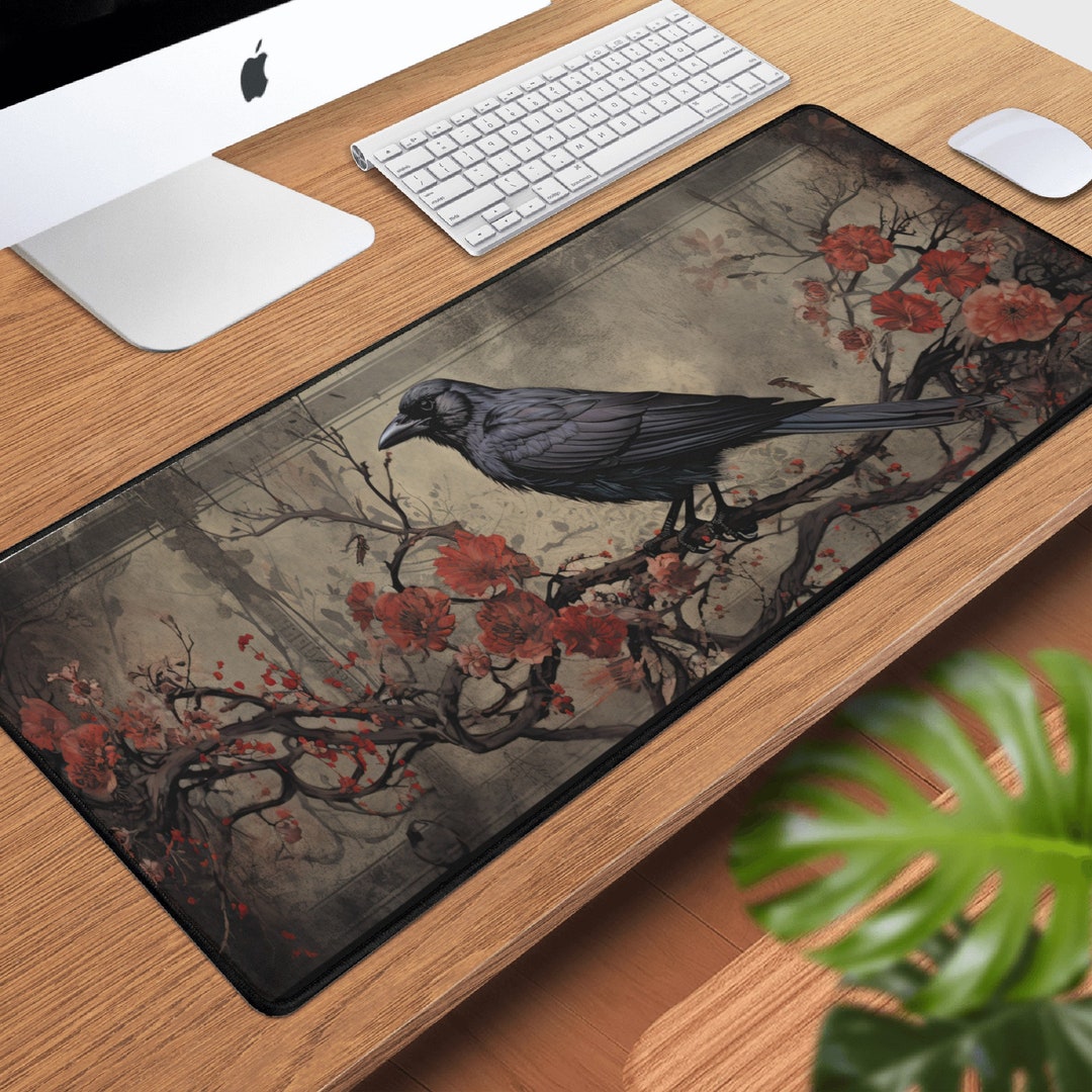 Dark Goth Raven Floral William Morris Inspired Gothic Extended Desk Mat ...