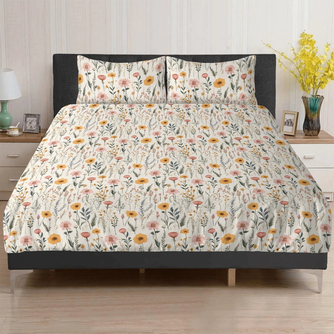 Cottagecore Bedding Set, 3 Piece Floral Comforter, Twin Queen King Size ...