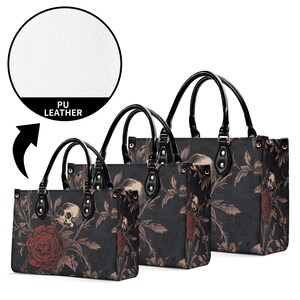 Gothic Skull and Rose Shoulder Bag, Unique Dark Floral Print Handbag ...