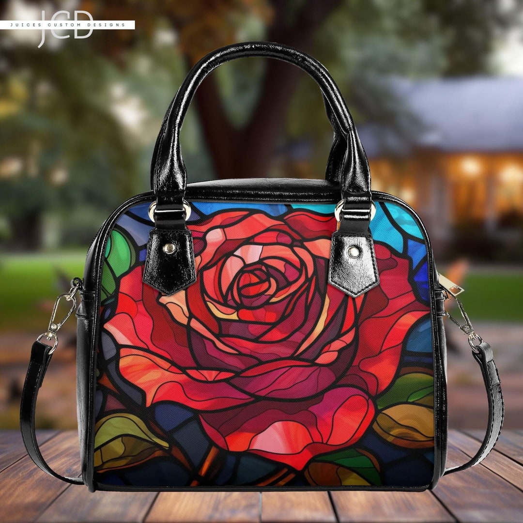 Stunning Rose Design Vegan Leather Handbag, Stylish Purse for Everyday ...