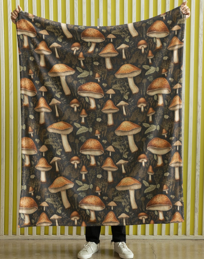 Rustic Mushroom Velveteen Plush Fleece Blanket, Cozy Sherpa Throw ...