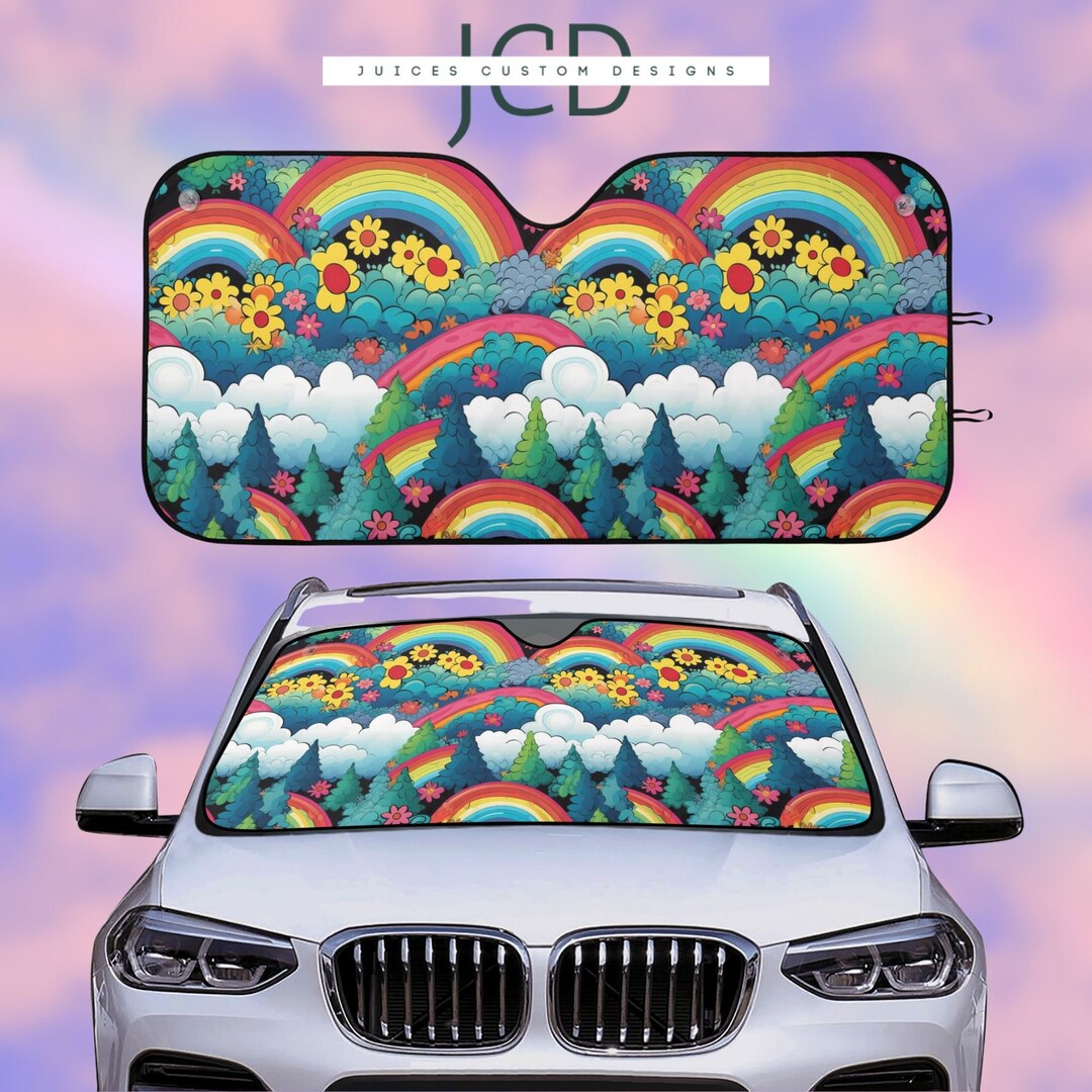 Colorful Rainbow and Clouds Car Sun Shade, Unique Auto Sun Protector ...