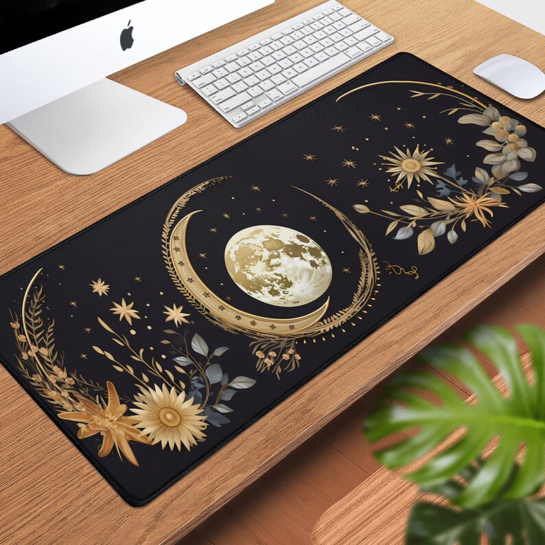 Crescent Moon Boho Desk Mat Witchy Desk Mat Zen Desk Pad - Etsy