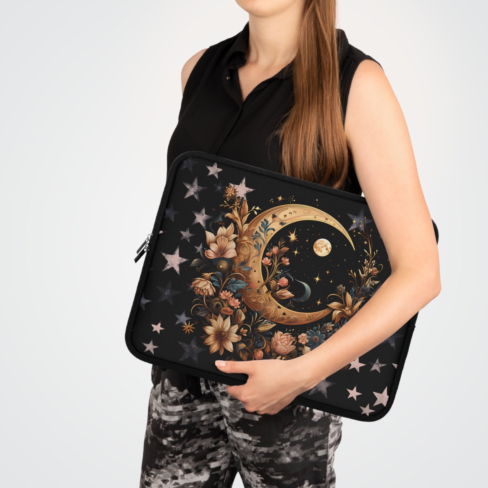 Black Cottagecore Floral Moon Phase Occult Witch Laptop Case - Etsy