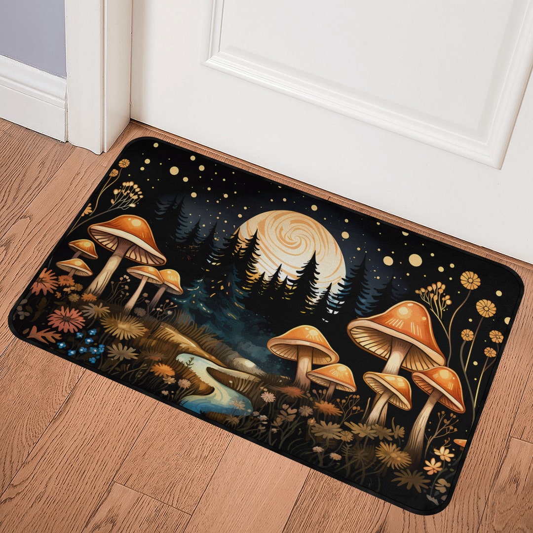 Enchanted Forest Night Sky Mushroom Illustration Large Rug, Whimsical ...