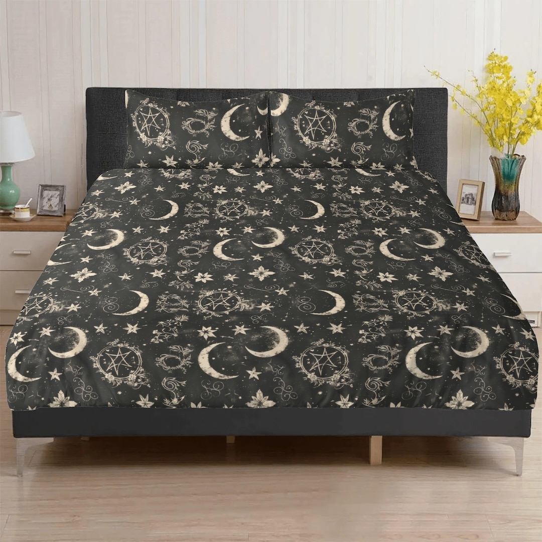Celestial Bedding Set, Moon and Stars Duvet Cover, 3 Piece Comforter ...