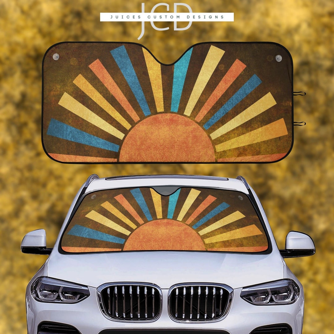 Retro Sunset Windshield Sun Shade for Car, Car Sunshade, Car Windshield ...
