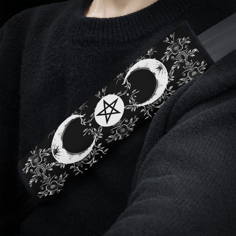 Gothic Moon Phases Seat Belt Cover, Black and White Damask Car ...