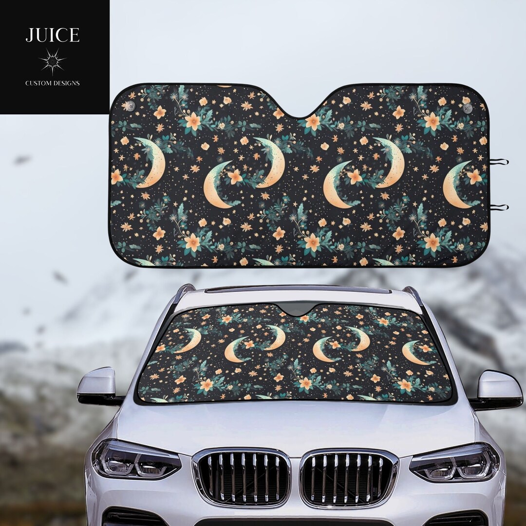 Crescent Moon Phase Witchy Wildflower Car Decor Sun Shade, Window Sun ...