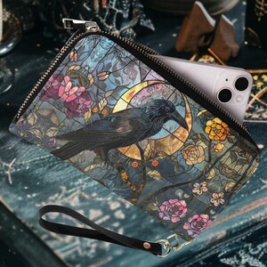 Stained Glass Floral Raven Wallet, Vegan Leather Wallet, Gothic Gift ...