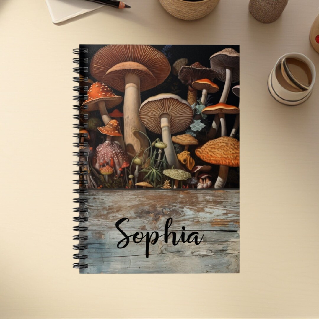 Personalized Mushroom Journal, Custom Name Spiral Notebook, Rustic ...