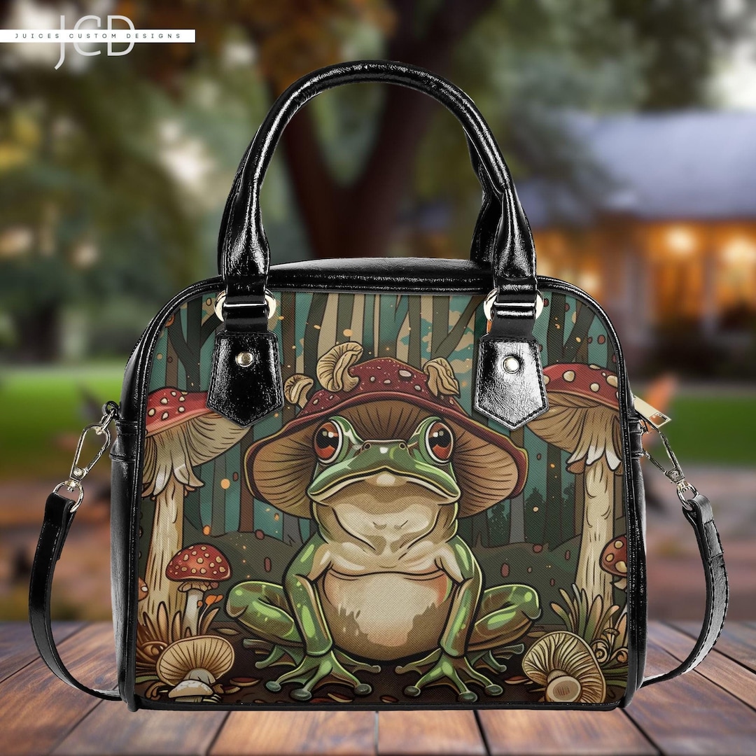 Frog Print Shoulder Bag, Vegan Leather Crossbody Bag, Cute Frog Purse ...