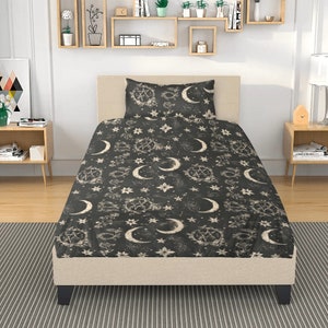 Celestial Bedding Set, Moon and Stars Duvet Cover, 3 Piece Comforter ...