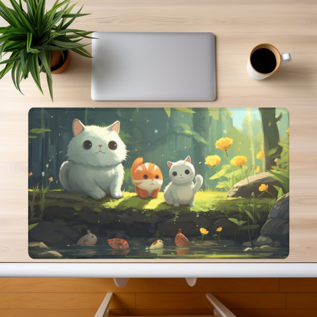 Kawaii Anime Cat Desk Mat, Cute TCG Playmat, Large 24x14 Mouse Pad ...