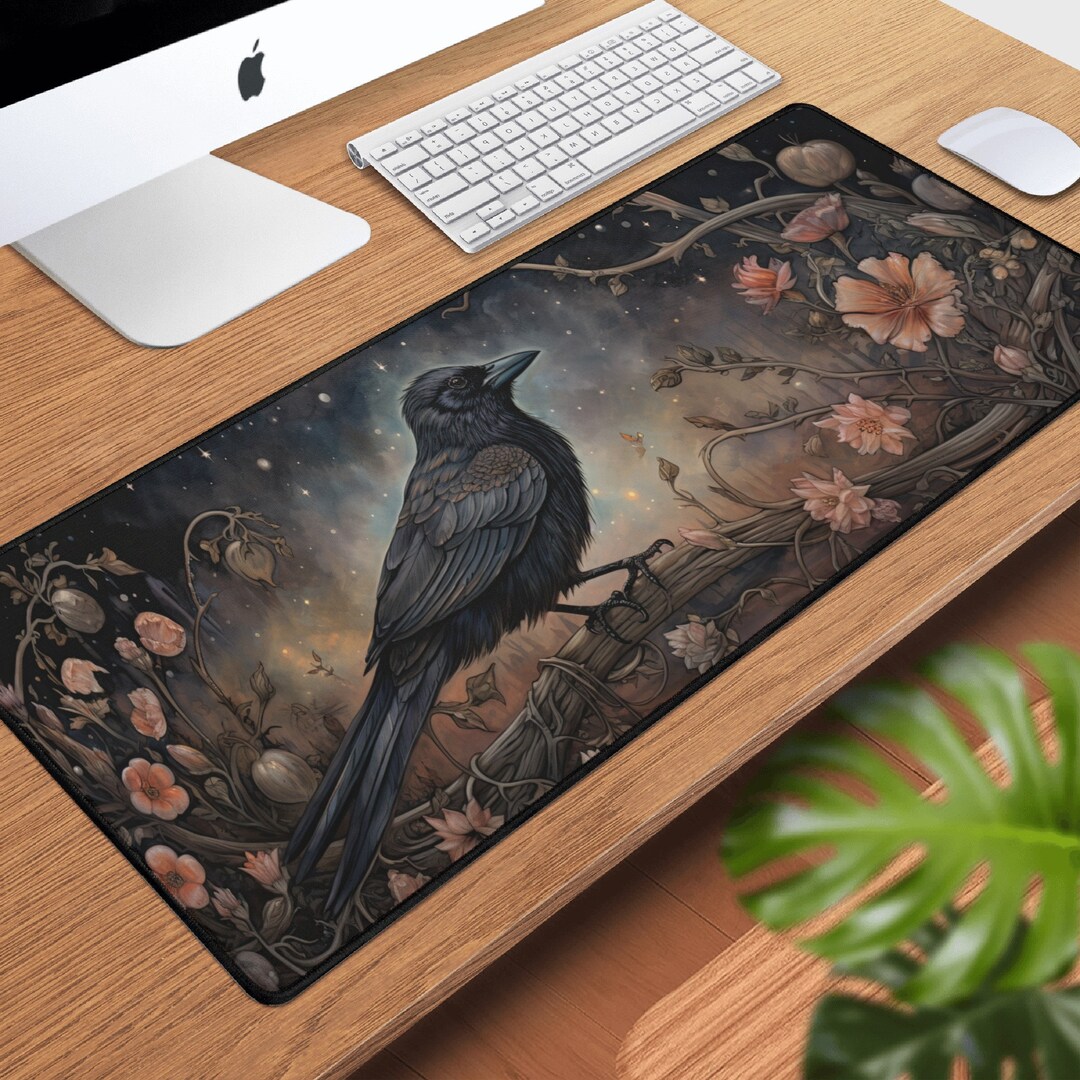 Black Raven Dark Goth Wildflowers, Gothic Desk Mat, Zen Desk Pad ...