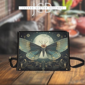Boho Luna Moth Moon Saddle Bag, Vegan Leather Cute Crossbody Bag, Brown ...