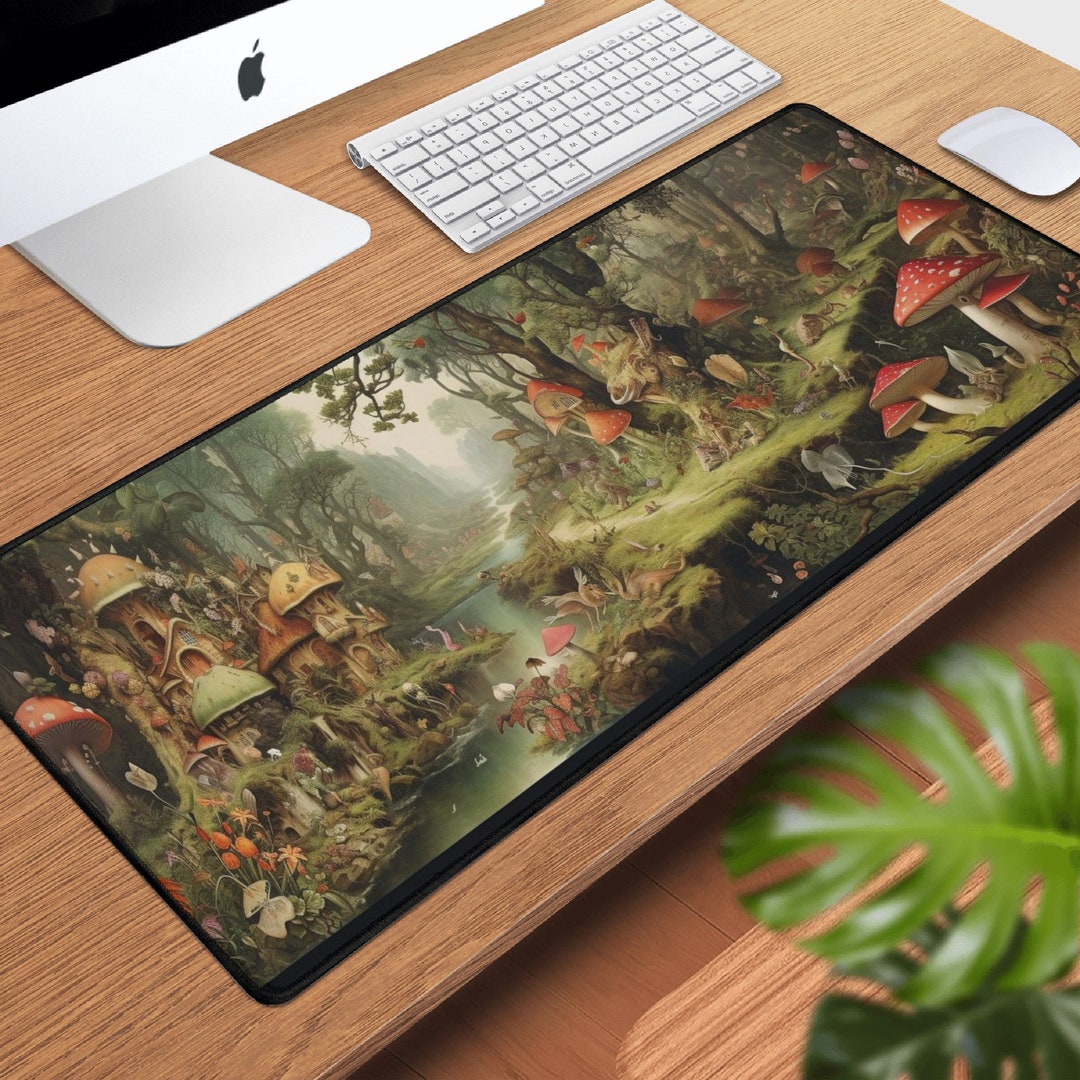 Enchanted Mushroom Forest Desk Mat, Large Mousepad, Fairy Tale Playmat ...
