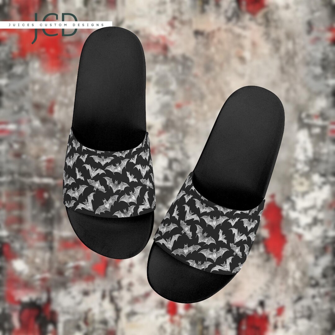 Spooky Bat Pattern Slides, Kids Halloween Sandals, Comfortable Flip ...