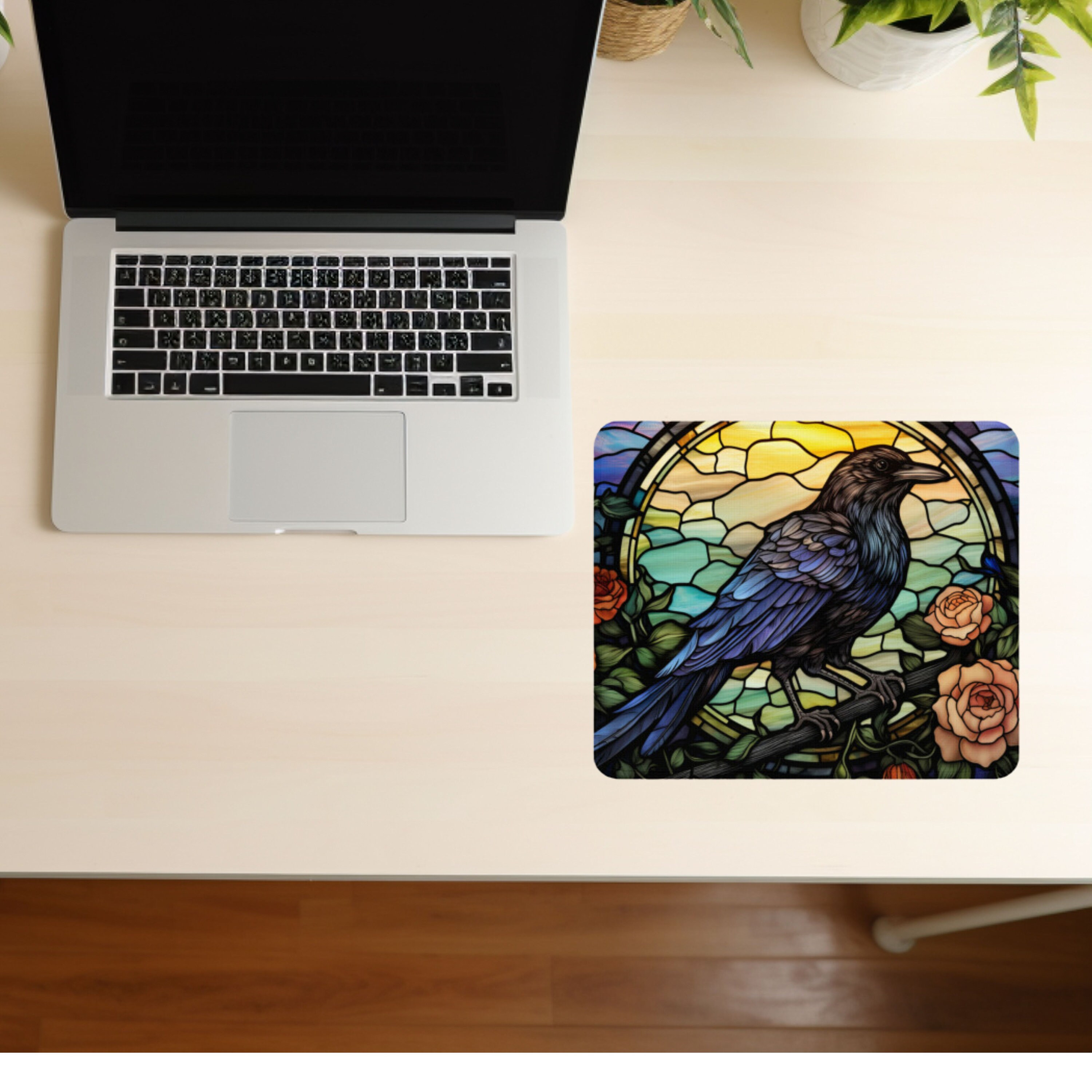 Gothic Raven Desk Mat, Stained Glass Design, Large Gaming Pad, MTG TCG ...