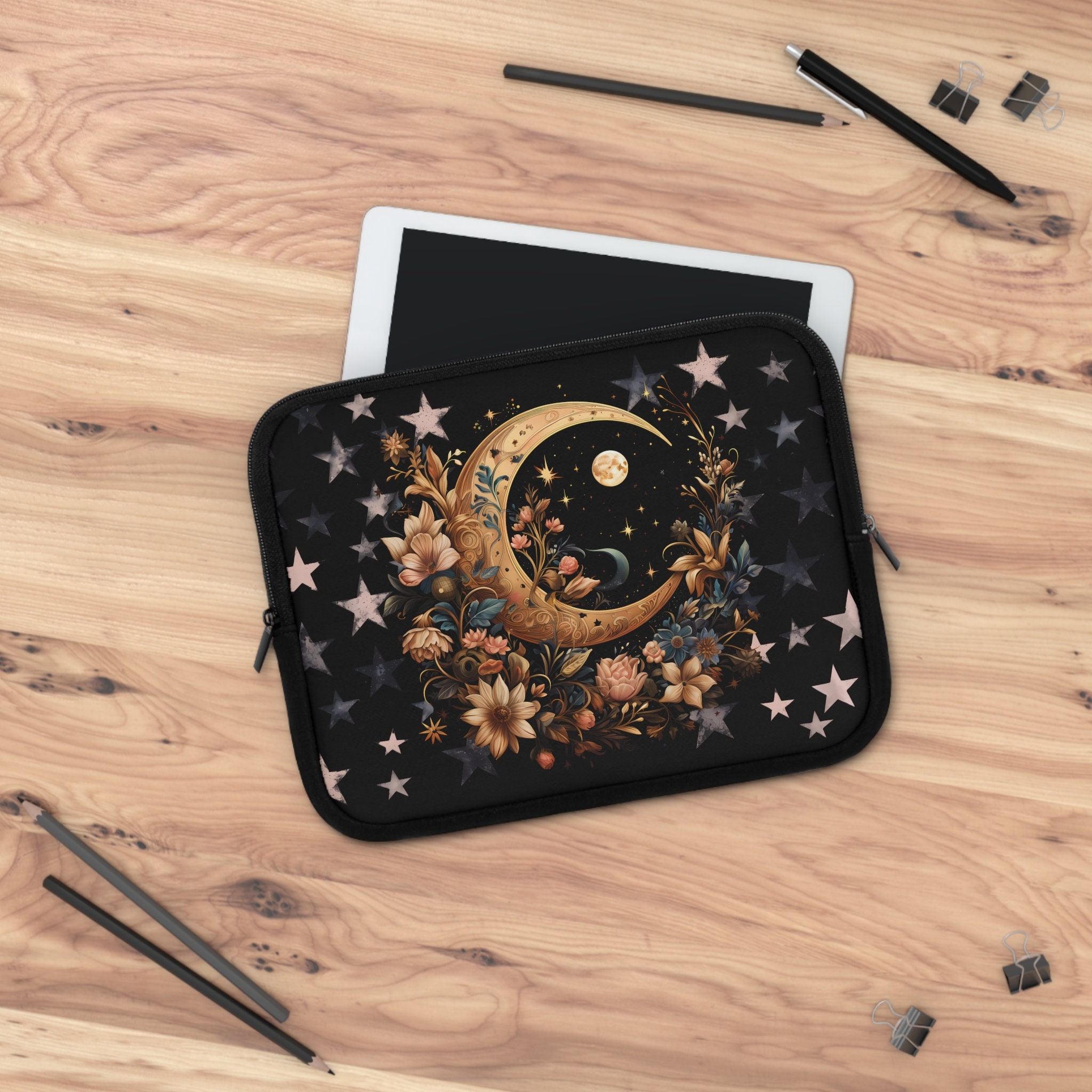 Black Cottagecore Floral Moon Phase Occult Witch Laptop Case - Etsy