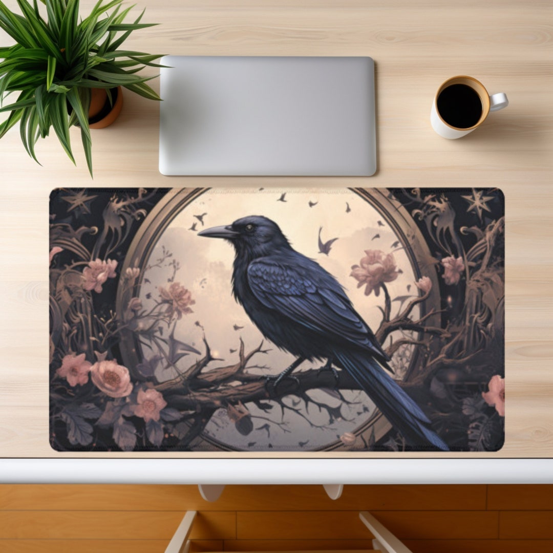 Dark Goth Raven Wildflowers, Gothic Desk Mat, Zen Desk Pad, Extended ...
