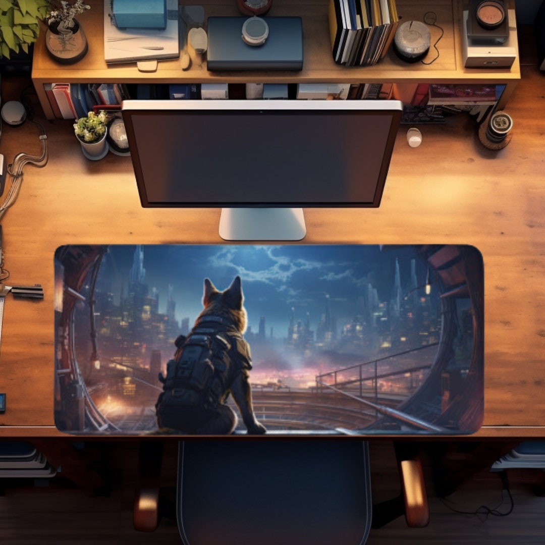 XXL Cyberpunk Dog Cityscape Desk Mat, Extended Gaming Playmat, Lorcana ...