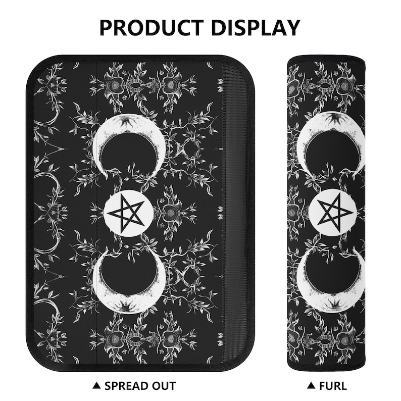 Gothic Moon Phases Seat Belt Cover, Black and White Damask Car ...